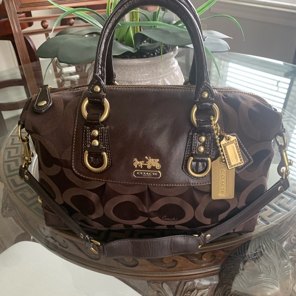 Coach | Bags | Coach Madison Sabrina Op Art Satchelshoulder Brown Bag ...